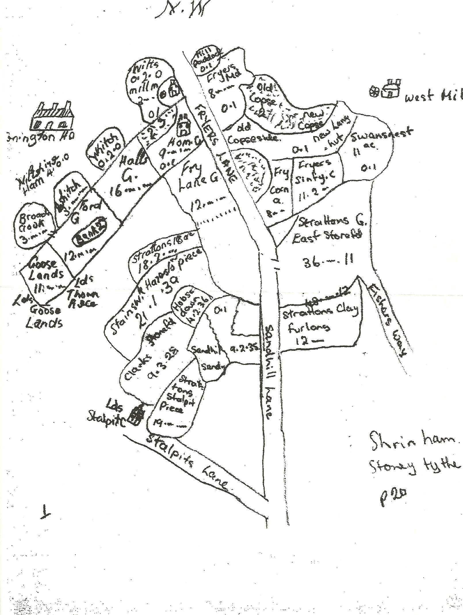 Sketch Map of Shrivenham circa 1730